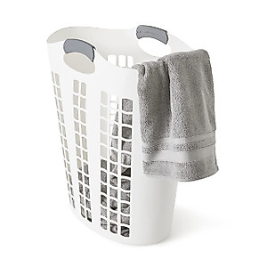 Gracious Living Easy Carry Flex Hamper, Large 87.5 Liter Lightweight Plastic Ventilated Laundry Basket Clothes Bin with Handles, White 3 Pack