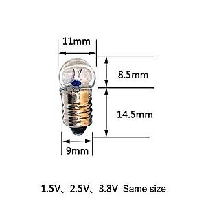 MEETOOT 10pcs E10 Mini Light Bulbs 2.5V 0.3A Physical Electrical Experiment Screw Base Indicator Light Incandescent Bulb Old-Fashioned Flashlight Lamp