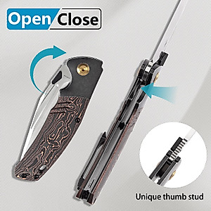 KANSEPT Hinterland Pocket Folding Knives for Men EDC Camping Folding Knife 3.58'' Satin CPM S35VN Blade Pocket Knife with Blackwash Titanium + Copper Carbon Fiber Inlay Handle Everyday Carry K1057A4