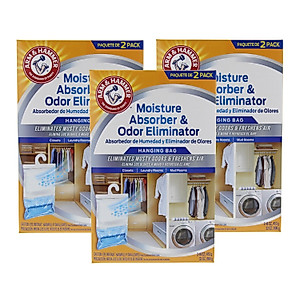 Arm & Hammer Moisture Absorber & Odor Eliminator 16oz Hanging Bag, 3 Pack (6 Bags Total) – Eliminates Musty Odors & Freshens Air for Closets, Laundry Rooms, Mud Rooms