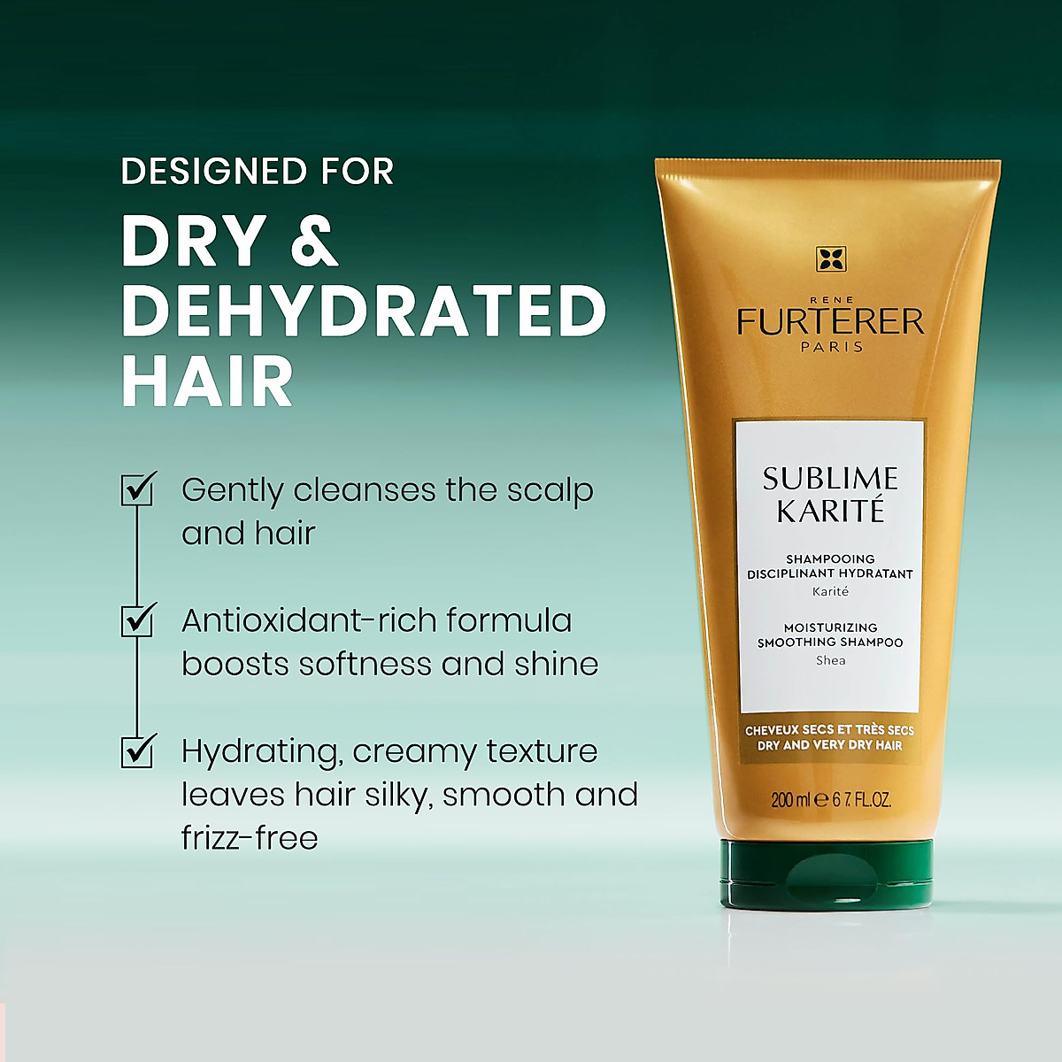 René Furterer Sublime Karité Moisturizing Smoothing Shampoo - Shea butter, Ylang-Ylang Essential Oil & Ceramides 6.7 fl oz.