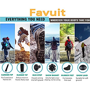 Favuit Hiking Pole Tips, Walking Stick Rubber Tips Trekking Poles 6Pcs Replacement Protectors Boot Tips Rubber Feet fits Most Standard Hiking Sticks 11mm Hole Diameter