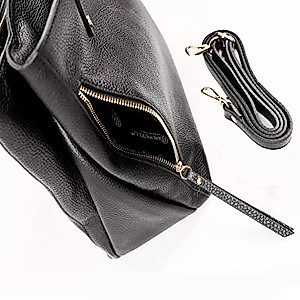 Baroncelli Large Leather Tote Bag Genuine Italian Pebbled Leather Designed and Made in Italy (Black)
