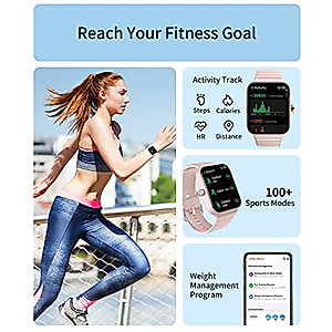 RERE ASW2-Pro Smart Watch (Answer/Make Call), Alexa Built-in, 1.8“ Fitness Tracker with 100 Sport Modes, Heart Rate, Blood Oxygen, Sleep Monitor, Fit for Android and iPhone, IP68 Waterproof, (Pink)