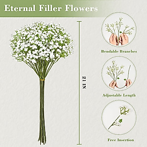 Yastouay Babys Breath Artificial Flowers, 6Pcs Fake White Babys Breath Flowers Artificial Bulk, Real Touch Faux Babies Breath Gypsophila Bouquet for Wedding Floral Arrangement Party Decor