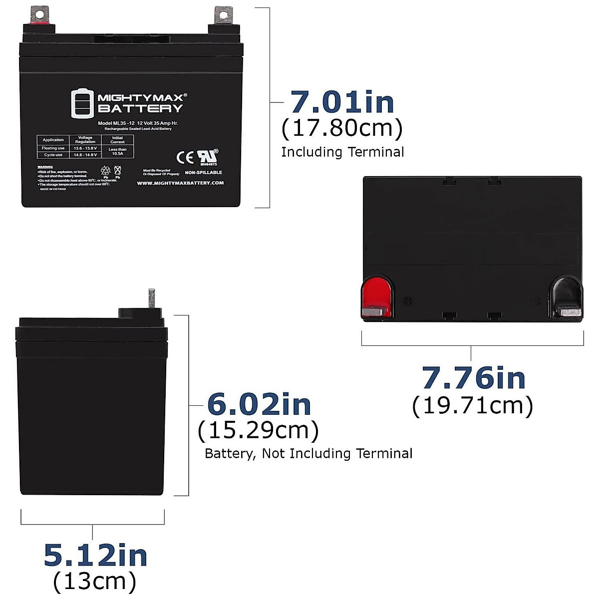 ML35-12 - 12V 35AH U1 Deep Cycle AGM Solar Battery Replaces 33Ah, 34Ah, 36Ah - 2 Pack
