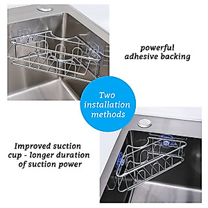 MAISEEN Kitchen Sink Caddy Sponge Holder， Space Saving Kitchen Sink Organizer + Sink Brush Holder + Dish Rag Holder, 304 Stainless Steel, Multi-Purpose 6 In 1 Kitchen Sink Accessories. Silver