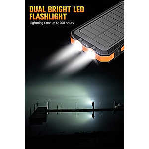 Feeke Solar-Charger-Power-Bank - 36800mAh Portable Charger,QC3.0 Fast Charger Dual USB Port Built-in Led Flashlight and Compass for All Cell Phone and Electronic Devices(Orange)