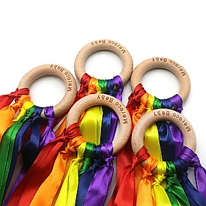 MEROCO Rainbow Dancing Ribbon Streamers with Wood Ring Educational Toy for Playroom Dancing Party Toddler Birthday