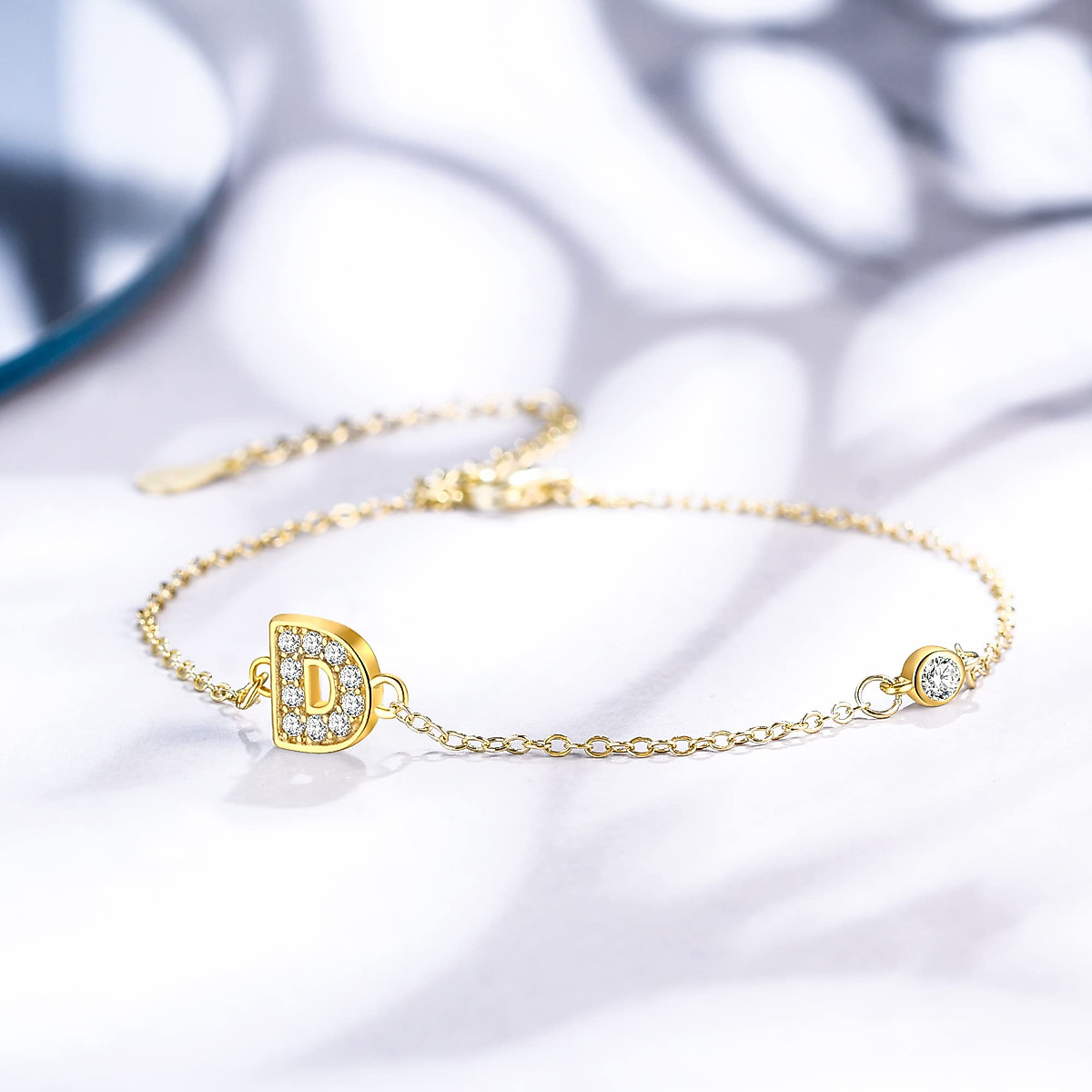 BriLove Initial Bracelet Gifts for Mom Women 925 Sterling Silver CZ 14K Gold Plated Alphabet Letter D Adjustable Bracelet for Mothers Day/Valentines Day/Birthday/Christmas/Anniversary