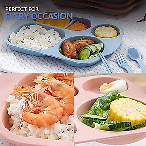 shopwithgreen Divided Plates for Kids Adults, 12 Inch (4PCS) Unbreakable Wheat Straw Section Plates, Large Lightweight Reusable Compartment Lunch Trays, BPA Free Dishwasher & Microwave Safe