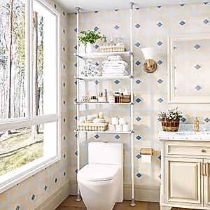 DYN Ptah 4-Tier Over Toilet Bathroom Organizer Floor to Ceiling, Over The Toilet Storage Rack with Tension Poles/Shelves, Adjustable Height, Width and Position, Metal Grey