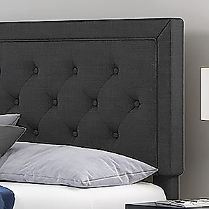 SHA CERLIN Queen Platform Bed Frame with Upholstered Headboard and Wood Slats, Fabric Rhombic Button Tufted Adjustable Headboard, No Box Spring Needed