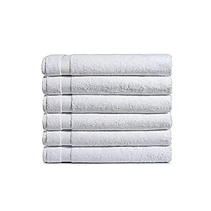 AmazonCommercial Premium 100% Cotton Bath Towel Set - Pack of 6, 27 x 54 Inches, 600 GSM, White