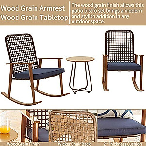 PatioFestival Patio Bistro Set Wood Grain Finish Outdoor Rocking Chairs with Coffee Table All Weather Frame Conversation Set (3Pcs, Blue)