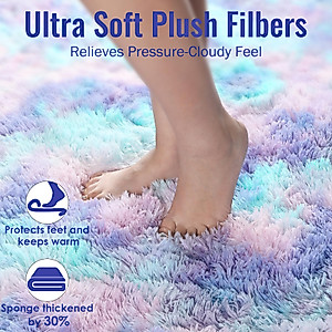 PAGISOFE Round Rugs 5Ft Cute Shaggy Circle Rug for Girls Bedroom, Purple Rainbow Rugs for Kids Room, Teen Girls, Playroom, Nursery, Fluffy Furry Pastel Mermaid Rug, Soft Plush Kawaii Tent Carpet