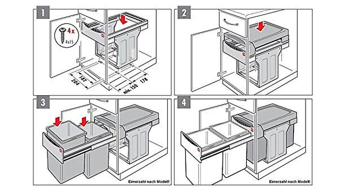 HAILO Tandem 30L Double Waste Bin for Kitchen & Office