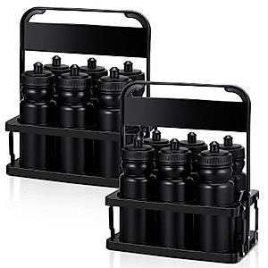 2 Pack Sports Water Bottle Carrier with 12 Team Water Bottles 20 oz Wide Mouth Water Bottles BPA Free Plastic Squeeze Water Bottles Major Sports Water Bottles for Fitness Bike Gym Camping (Black)