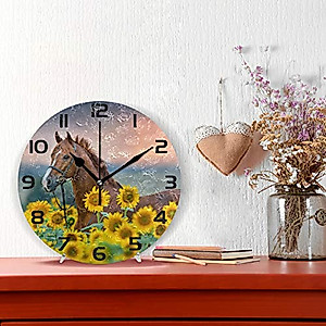 Oreayn Horse Sunflower Wall Clock for Home Office Bedroom Living Room Decor Non Ticking