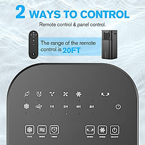 Windowless Portable Air Conditioner, 15H Timer & 120°Oscillation, 3-IN-1 Portable AC Unit with Remote, 2-Gal Tank, 3 Modes & 3 Speeds, Ultra-Quiet 24" Ventless Swamp Cooler for Room Home Office