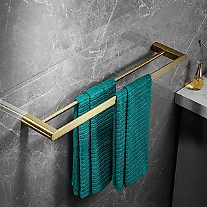 Towel Rail Bar, Stainless Steel Double Towel Holder, 40cm - 80cm Wall Mounted Polished Bath Towel Rack for Bathroom and Kitchen, Gold