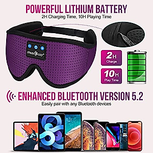 MUSICOZY Sleep Headphones Bluetooth 5.2 Headband Sleeping Headphones Sleep Mask, Wireless Music Eye Mask Sleep Earbuds for Side Sleeper Men Women Cool Tech Gadget Unique Gift Office Travel, Pack of 2