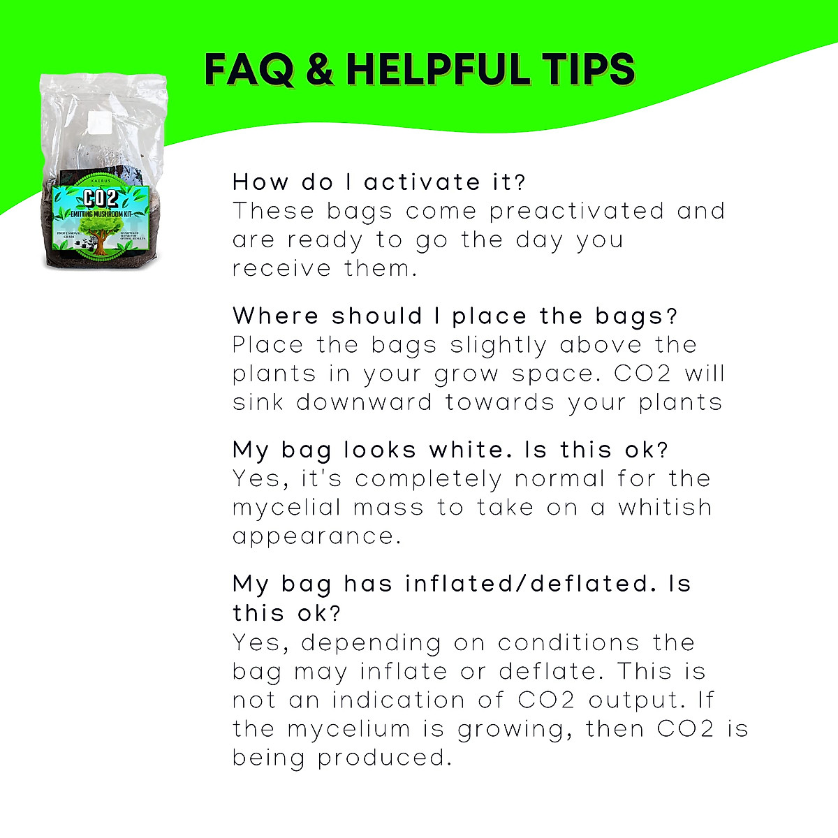 K A E R U S CO2 Bags for Grow Tent - Set and Forget Generator Plants | Mushroom Bag Booster, Great Indoor Growing Rooms Preactivated 5LB