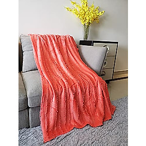 Cazlon Eyelash Textured Boho Style Decorative Throw Blanket,100% Oeko-Tex Certified Flannel Blanket, Lightweight Cozy Throw for Bed Sofa Couch (50"x60", Coral Orange)