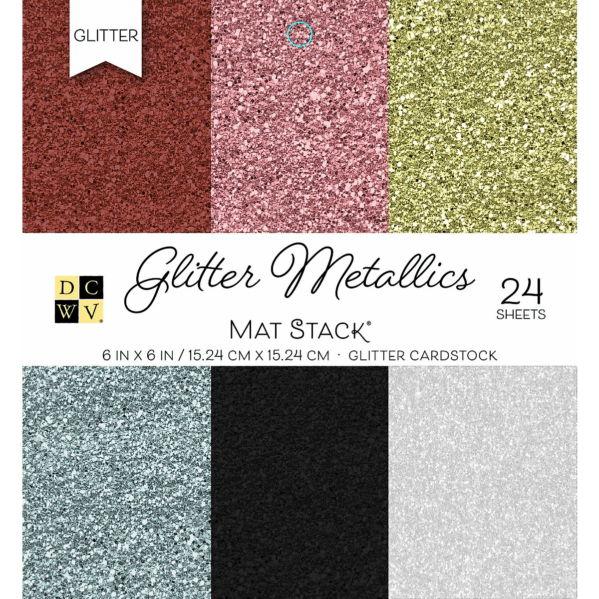 American Crafts DCWV Card Stock 6" X6 Cardstock Stack, Glitter Metallics Solid, 6 Colors/4 Each