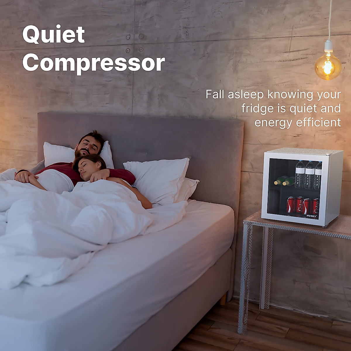 Husky Premium Countertop Mini Fridge, 46L Compact Beverage Refrigerator with 40 Can Capacity, Freestanding Mini Drink Fridge with Reversible Glass Door (White)