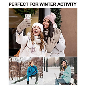 REACH STAR Winter gloves for women, 3-Finger Touch screen Dual-Layer Cashmere Elastic Thermal knit Lining, Warm Gloves for Cold weather,Running,Driving(Black)