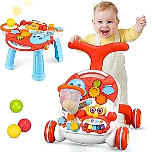 Boqi Sit-to-Stand Learning Walker 2 in 1 Baby Push Walker with Educational Activity Center, Learning Toys for Infant Toddlers Boys and Girls