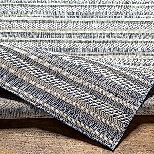 Hauteloom Emirgazi Hallway, Kitchen Patio Outdoor Runner Rug - Global - Blue, Gray - 2'7" x 12'