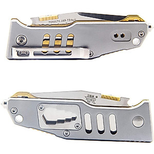 Sanrenmu 7046 Folding Pocket Knife with Tanto Blade Multi function Knife (Grey&Golden)