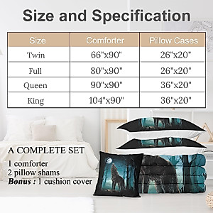 Dream Catcher by JoJoesArt Wolf Moon Comforter Set Full Size Bedding with Wolves 4 Pieces Galaxy Wolf Bed Set for Kids Boys Soft Lunar Eclipse Bedspreads with 2 Pillow Shams 1 Cushion Cover (Full)