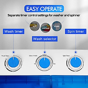 WANGMUXIA Portable Waher and Dryer, 2-in-1 Twin Tub 20lbs Capacity Washer(12lbs) and Spinner dryer(8lbs) Built-in Drain Pump，Timer Function, Apartments, Dorms, College Rooms, RV’s and more