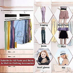 2PC Upgrade 12 Clips Pants Hangers Space Saving, Multifunctional Non Slip Leggings Pants Rack for Closet Organizers Storage with Roatable Hooks, for Jeans,Leggings,Trousers,Skirts