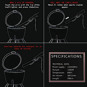 MIGI WOLF Electric Charcoal Fire Starter, Igniter Grill Starter Super Quick BBQ Lighting Indoor or Outdoor Update for 60 Second Charcoal Lighter Blower Fireplace Campfire (Silver)