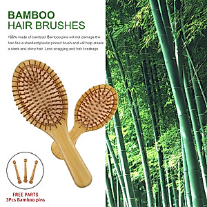 MRD Hair Brush Set, Natural Bamboo Comb Paddle Detangling Hairbrush, Wide-tooth and tail comb No Bristle, suit for Women Men and Kids Thick/Thin/Curly/Dry Hair Gift kit