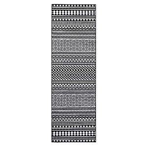 Zacoo Rug 2x12 Runner Rug Black Hallway Runner Machine Washable Throw Carpet Foldable Thin Rug Non Slip Floorcover Mat for Bathroom Laundry Bedroom Living Room, Home Decor Rug, Black