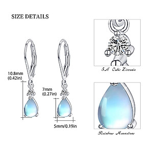 Moonstone Leverback Earrings for Women 925 Sterling Silver Teardrop Bridal Dangle Earrings Moonstone Dewdrop Earrings Moonstone Jewelry Gifts for Daughter Ladies Hypoallergenic Earrings