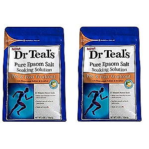 Dr Teal's Pre & Post Workout Bath Soak Gift Set (2 Pack, 3lbs Ea) - 15 Minute Power Soak with Magnesium Sulfate & Menthol - Essential Oils Blended with Pure Epsom Salt Eases Aches & Speeds Up Recovery