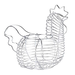 Zerodeko Metal Wire Egg Basket Chicken Shaped Wire Gathering Basket Country Style Chicken Egg Storage Basket for Collecting Carrying Eggs Silver