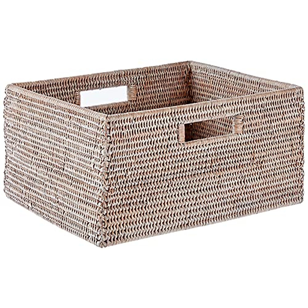 KOUBOO La Jolla Rattan Shelf Handles, Medium, White-Wash Storage Basket