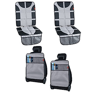 Lusso Gear Two Pack of Car Seat Protector (Gray) + Two Pack of Heavy Duty Kick Mats (Gray), Waterproof, Protects Fabric or Leather Seats, Premium Oxford Fabric, Travel Essentials