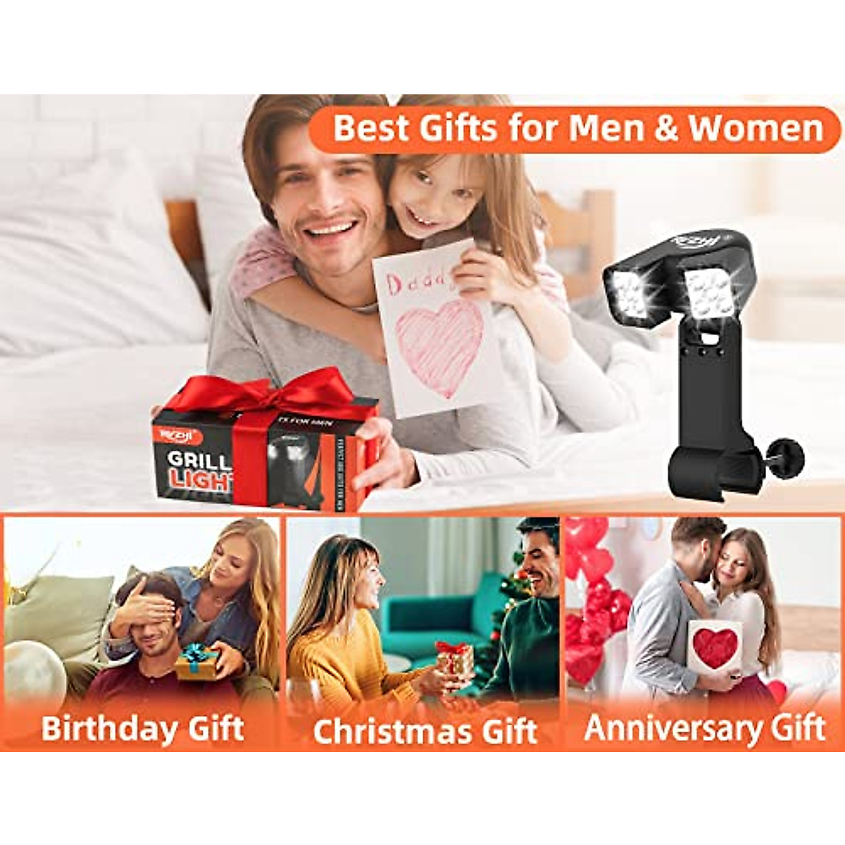 LED Grill Light for Outdoor BBQ - Father's Day Gifts for Dad, Personalized Birthday Gifts for Men Women Husband Grandpa, Cool Gadgets Super Bright Dual Head Grilling Accessories Fit for Grill Handle