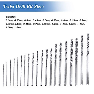 Mesee 20 Pieces HSS Mini Micro Drill Bit Set, 0.3-1.6mm Shank Twist Drill Bits Precision Drill DIY Kit Rotary Hand Tools Accessory