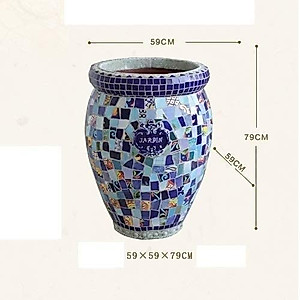 UimimiU European Retro Hand-Painted Large Flower Pot Outdoor Mediterranean Classical Large Plant Pot Green Plant Garden Villa Floor Ceramic Mosaic Bonsai Garden Decor Bonsai Planter