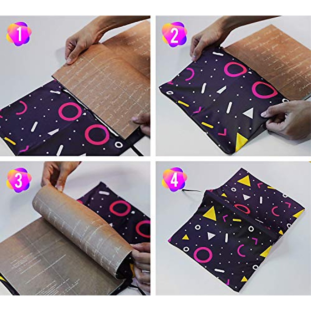 4 Pack Premium Book Covers for Hardcover, Book Covers Stretchable Up to 9x12, Unique Pattern Book Covers for Textbooks, Fabric Cloth Ideal for Comic Book Sleeve, Jumbo Book Socks, Textbook Holder
