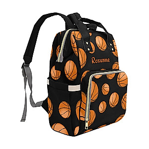 XOZOTY Basketball Diaper Bags Backpack with Name Personalized Nursing Nappy Bag Travel Tote Bag Gifts